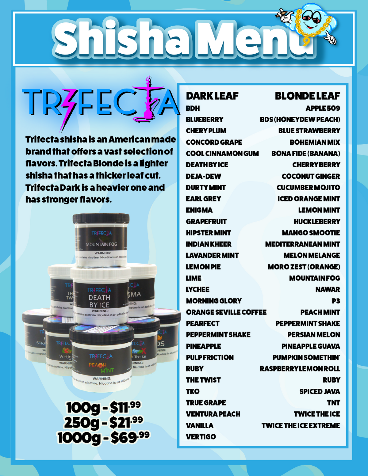 Shisha Menu – CLOUD 9 SMOKE SHOP